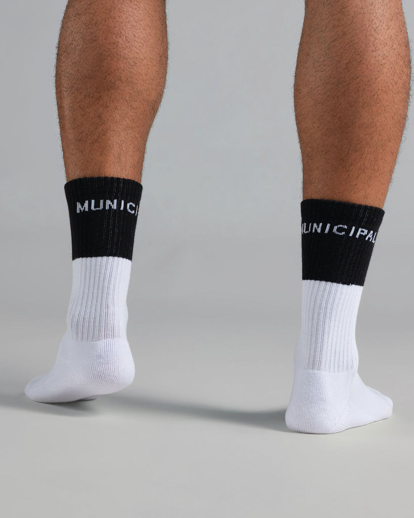 Drip Drop Socks in White / Black | MUNICIPAL & MUNICIPAL Canada
